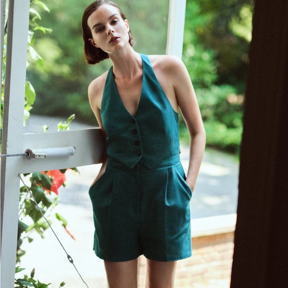 Zara | Pants & Jumpsuits | Size Xl Zara Linen Halter Neck Short Romper ...